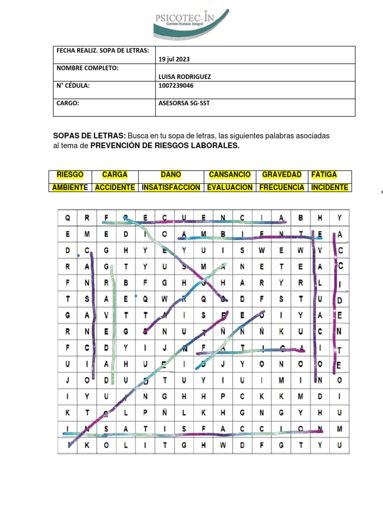 Sopa de Letras: Prevención de Riesgos Laborales | PDF