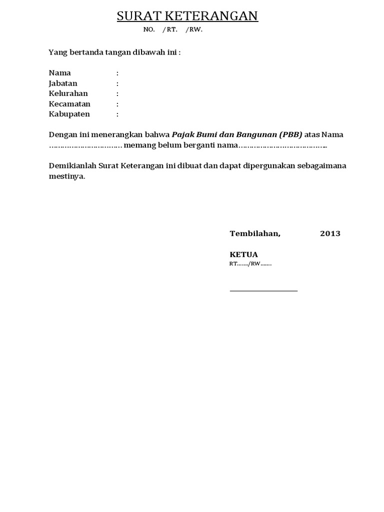 Surat Keterangan PBB | PDF