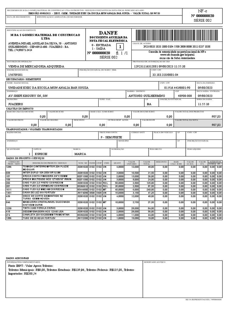 Nota Fiscal Escola NFE | PDF