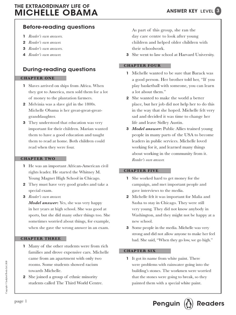PR L3 MichelleObama AnswerKey | PDF | Michelle Obama