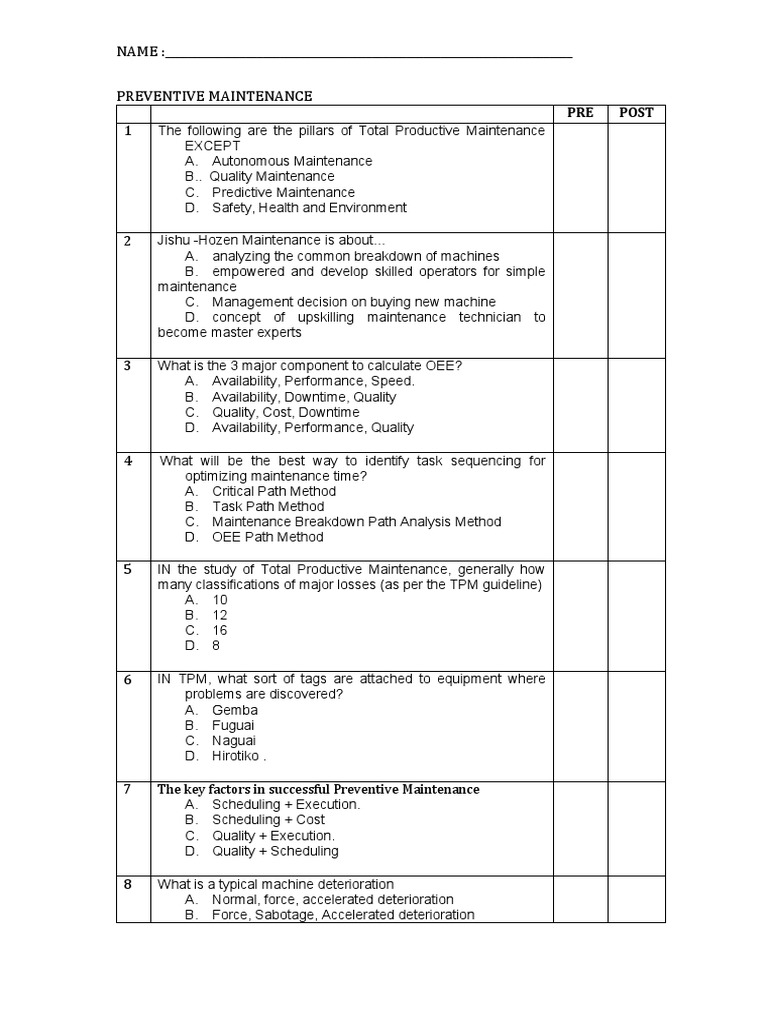 Prepost Test | PDF | Business | Technology & Engineering