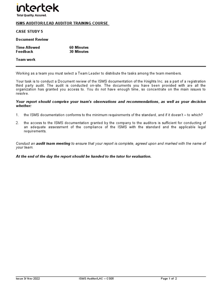 ISMS Audit Team Case Study | PDF | Business