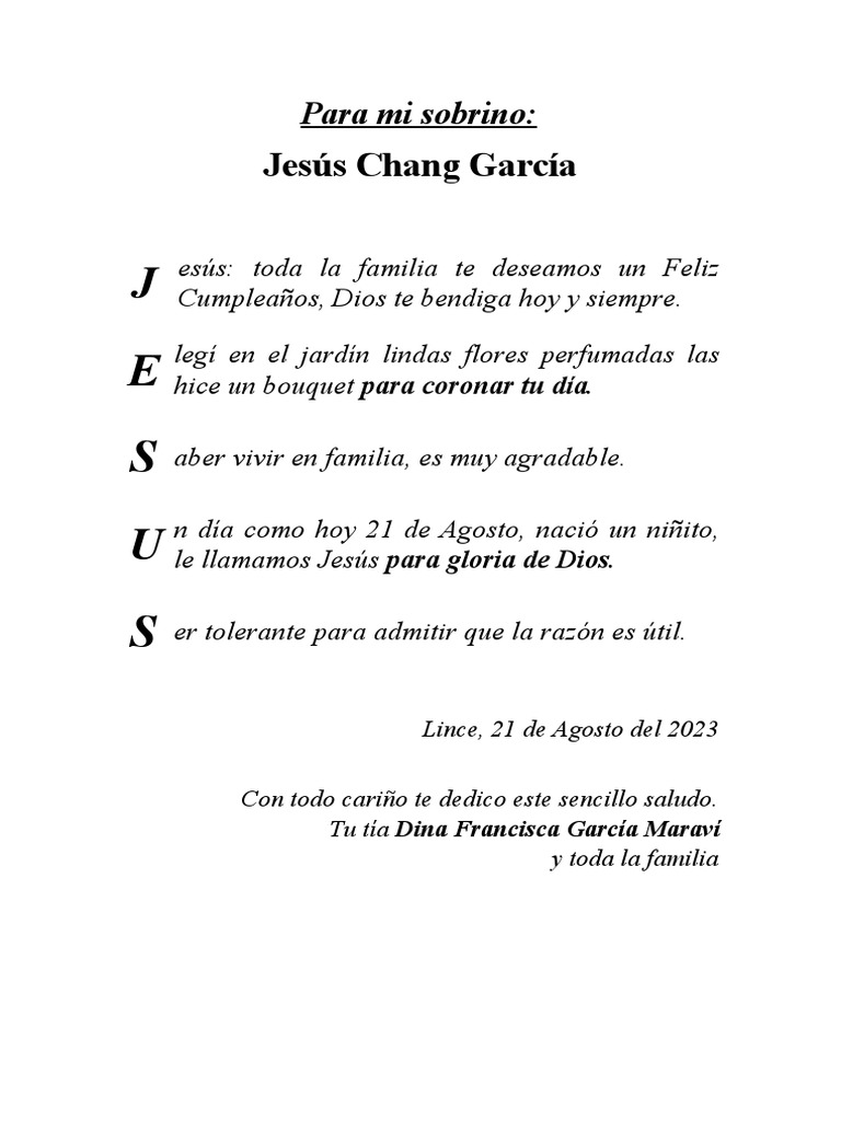 Acrostico Jesus Chang | PDF