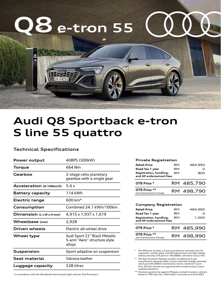 q8 SB e Tron 55 Pricelist 2023 | PDF | Audi | Sports Cars