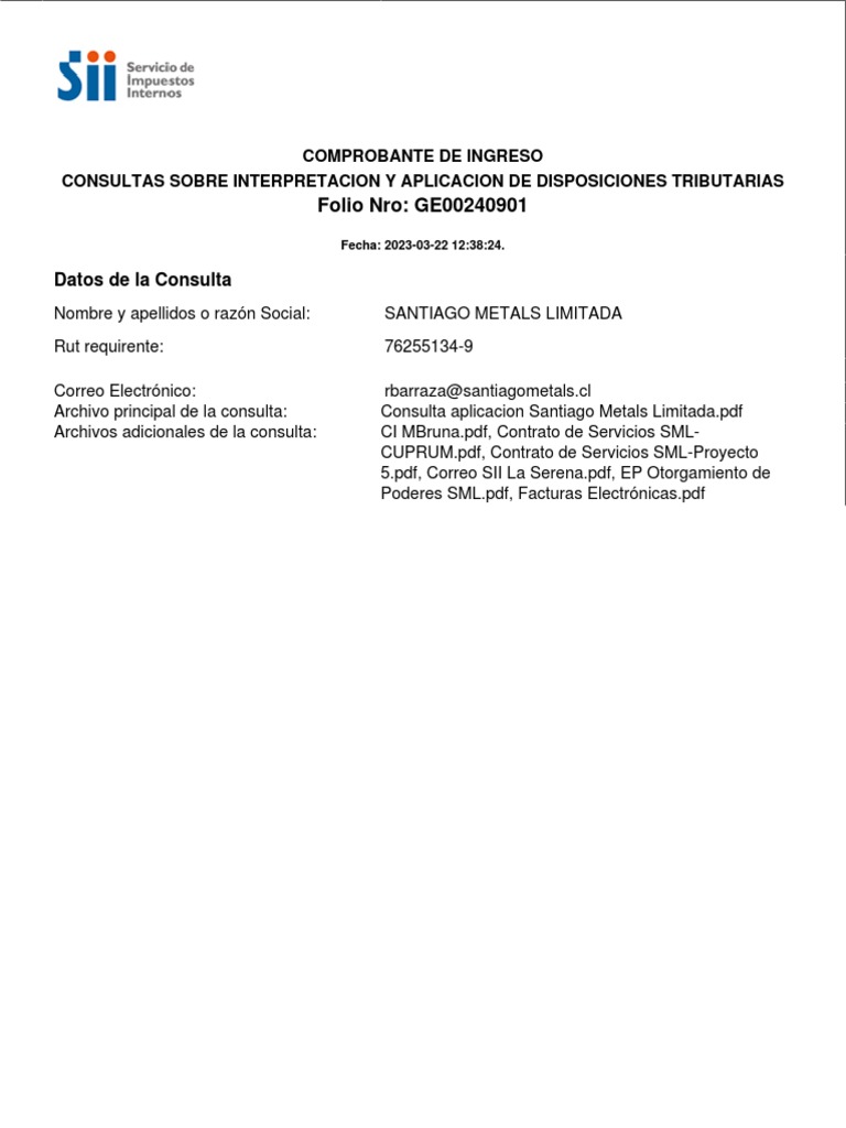 Comprobante Ingreso Consulta Interpretativa Sii Pdf