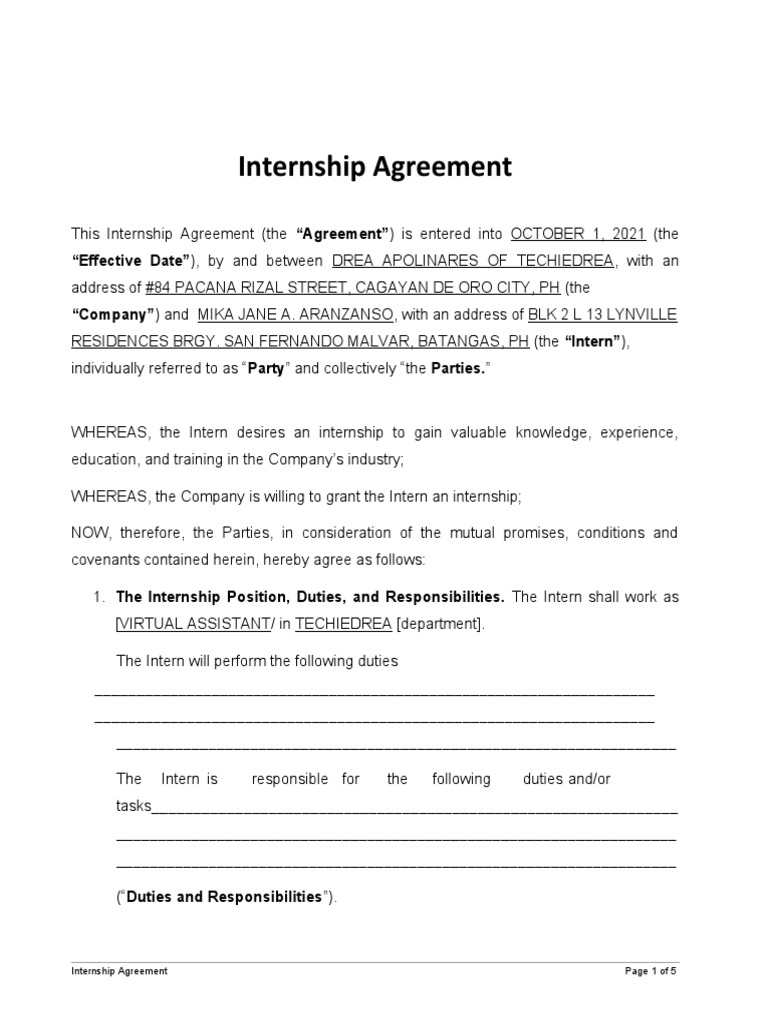 Internship Contract | PDF