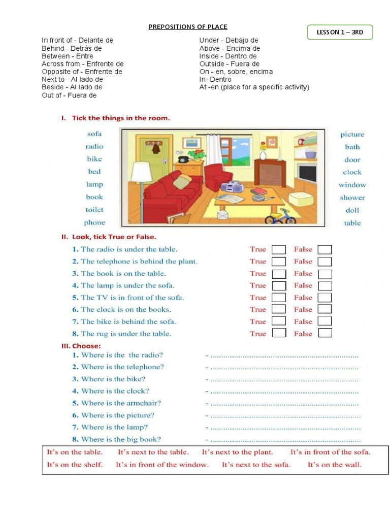 Prepositions of Place | PDF