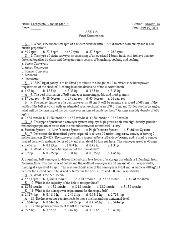 Abe115 Final Exam Lacamento, V. | PDF
