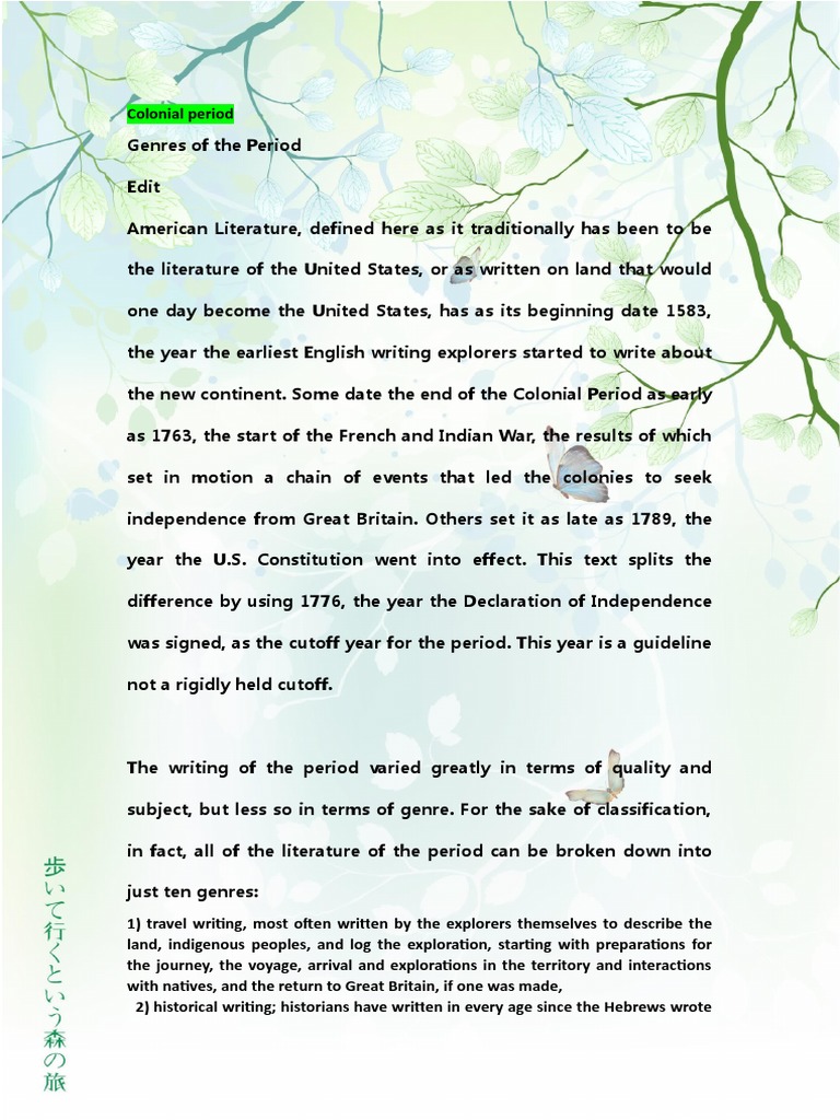 Overview of Colonial American Literature | PDF