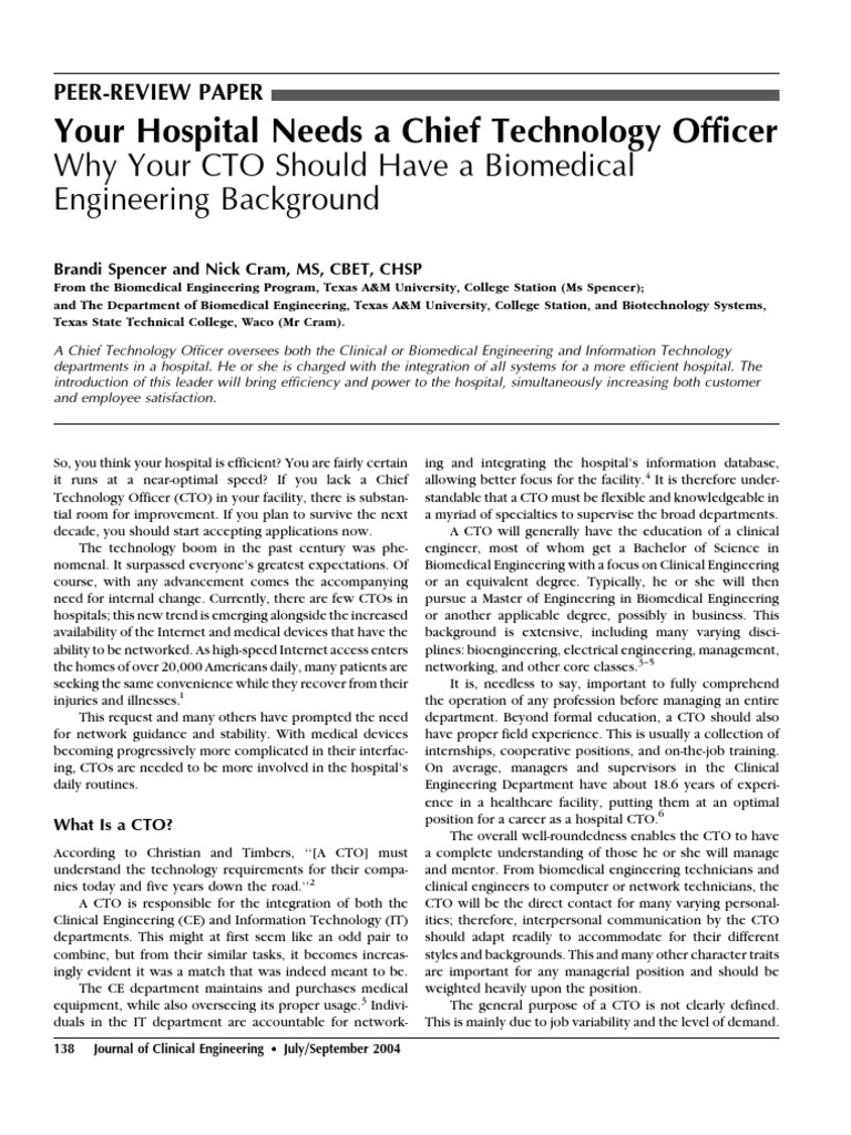 Your Hospital Needs A Chief Technology Officer: Why Your CTO Should ...