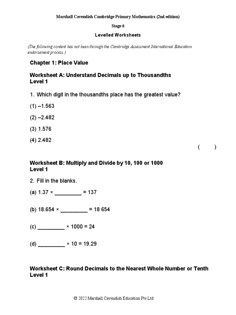 MCE Cambridge Primary Maths 2E Stage6 LWS C01+ | PDF