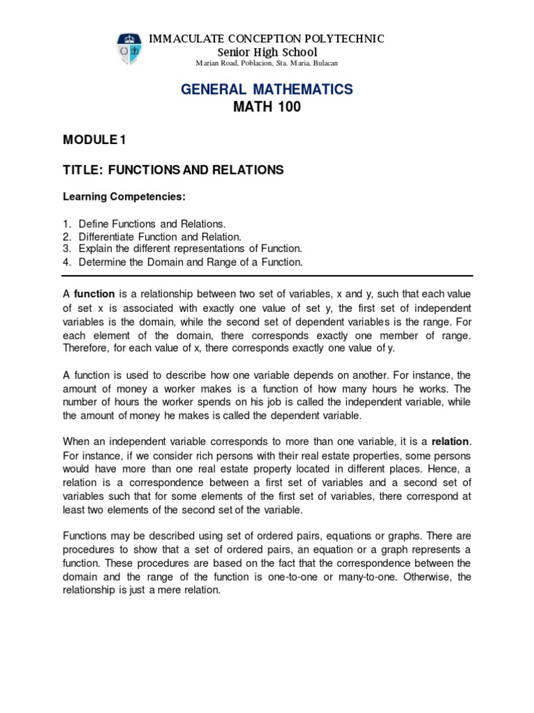 Gen Math Module 1 - Functions and Relations | PDF Gen Math Module 1 - Functions and Relations | PDF