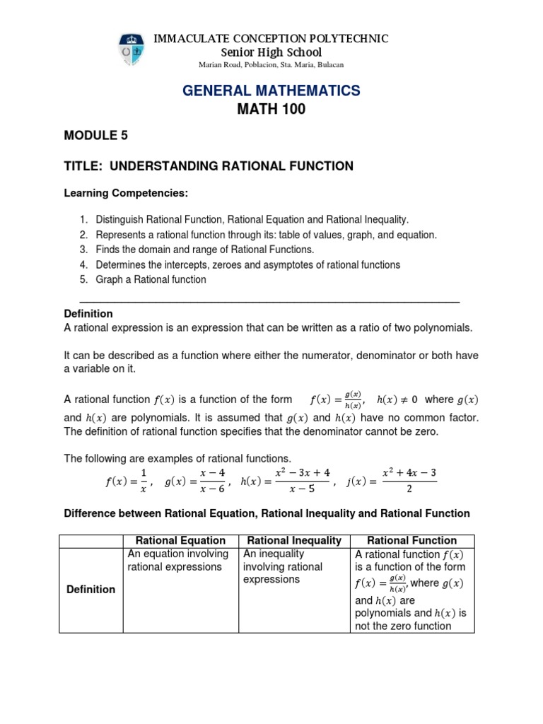Gen Math Lesson 5 - Understanding Rational Function | PDF