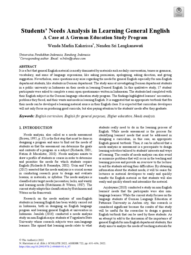 Students' Needs Analysis in Learning General English | PDF