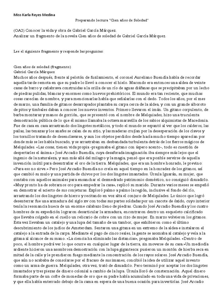 3º MEDIO B - Cien Años de Soledad 8 de Agosto | PDF