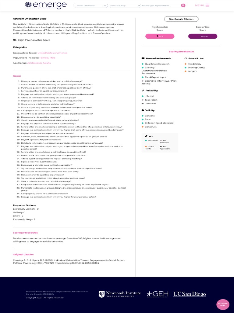 Activism Orientation Scale - EMERGE | PDF