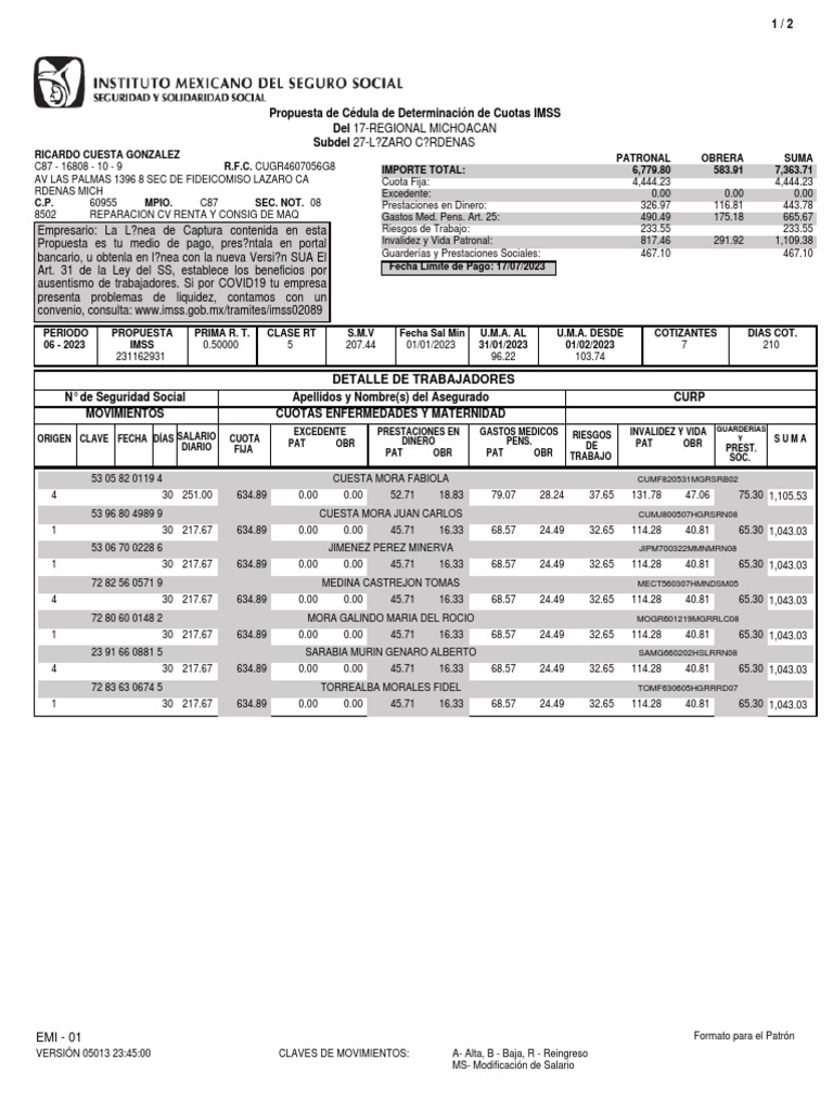 Cedula Imss Julio 2023 | PDF