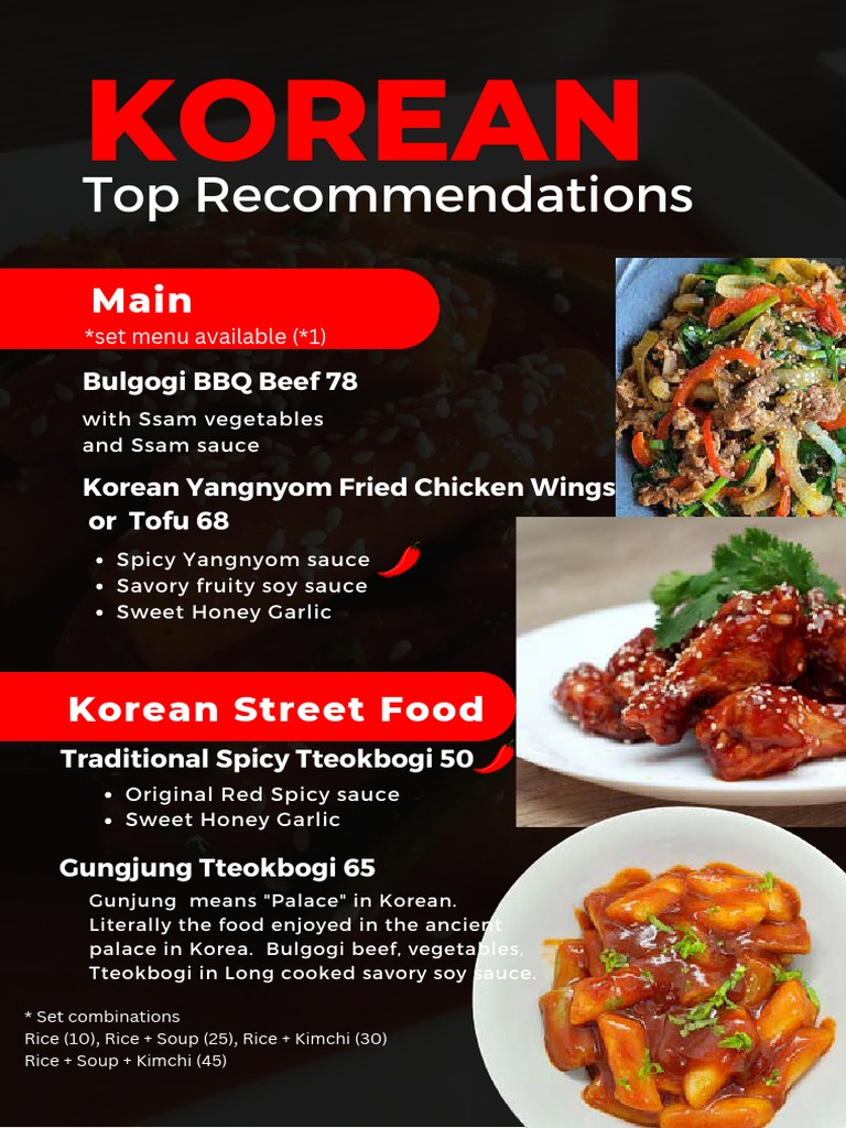 Authentic Korean Cuisine Menu | PDF | Wellness | Science & Mathematics