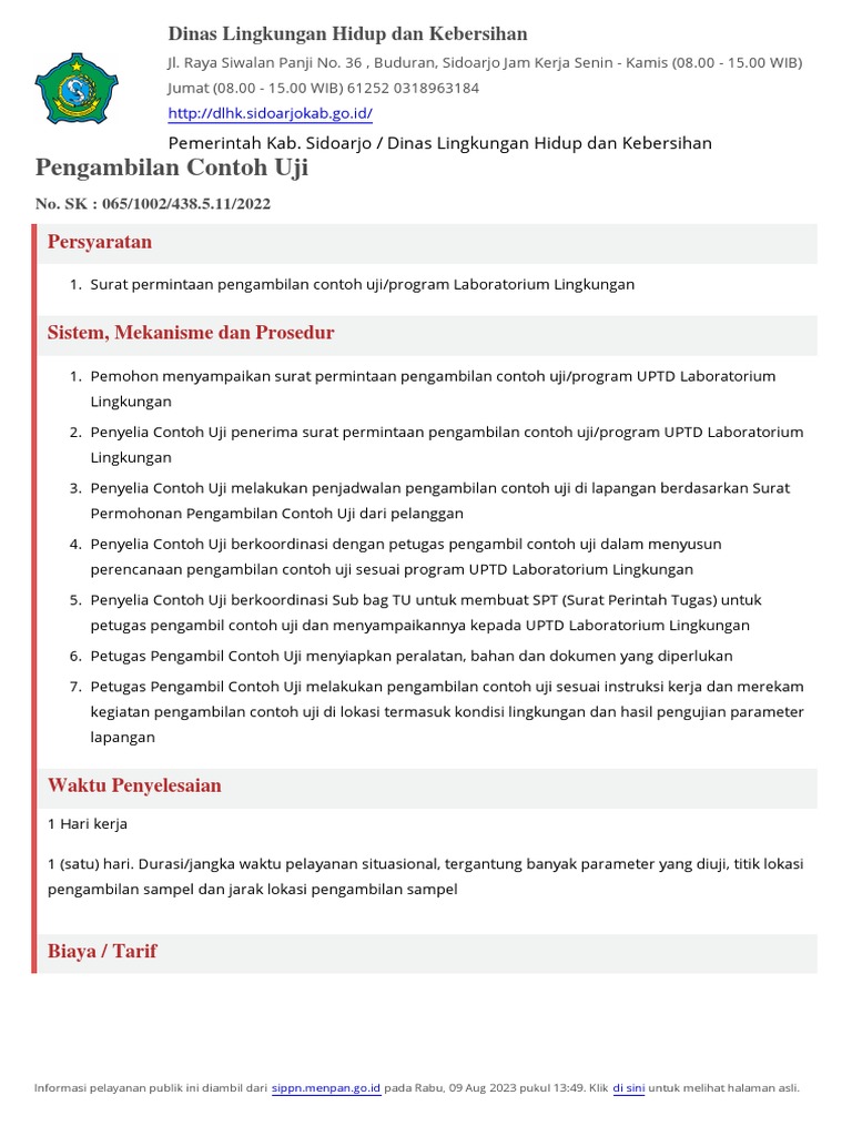 Unduh Standar Pelayanan - Pengambilan Contoh Uji | PDF | Teknologi & Rekayasa