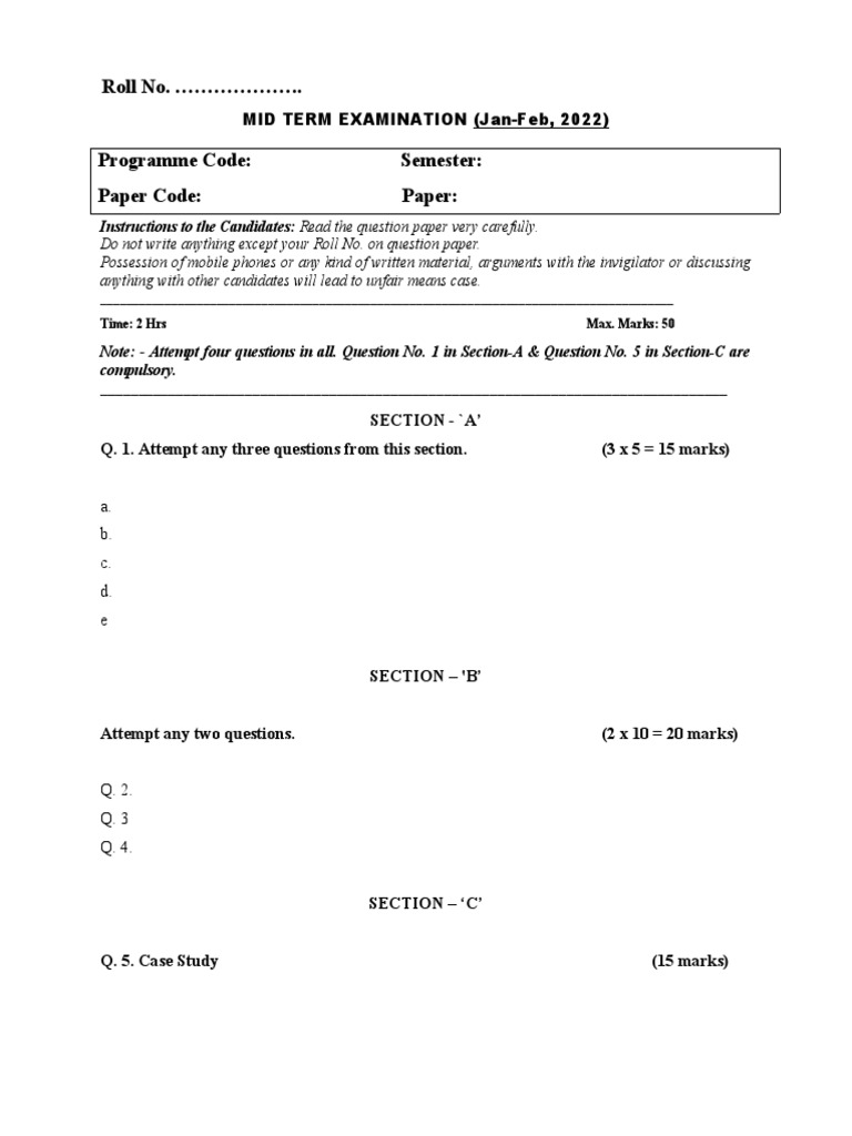 Mid Term Question Paper-MBA (4) | PDF
