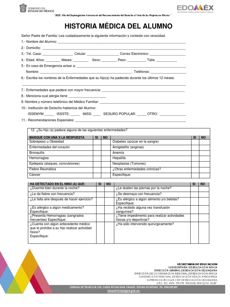 Formato Medico Escolar | PDF | Cuidado de la salud | Ciencias de la Salud