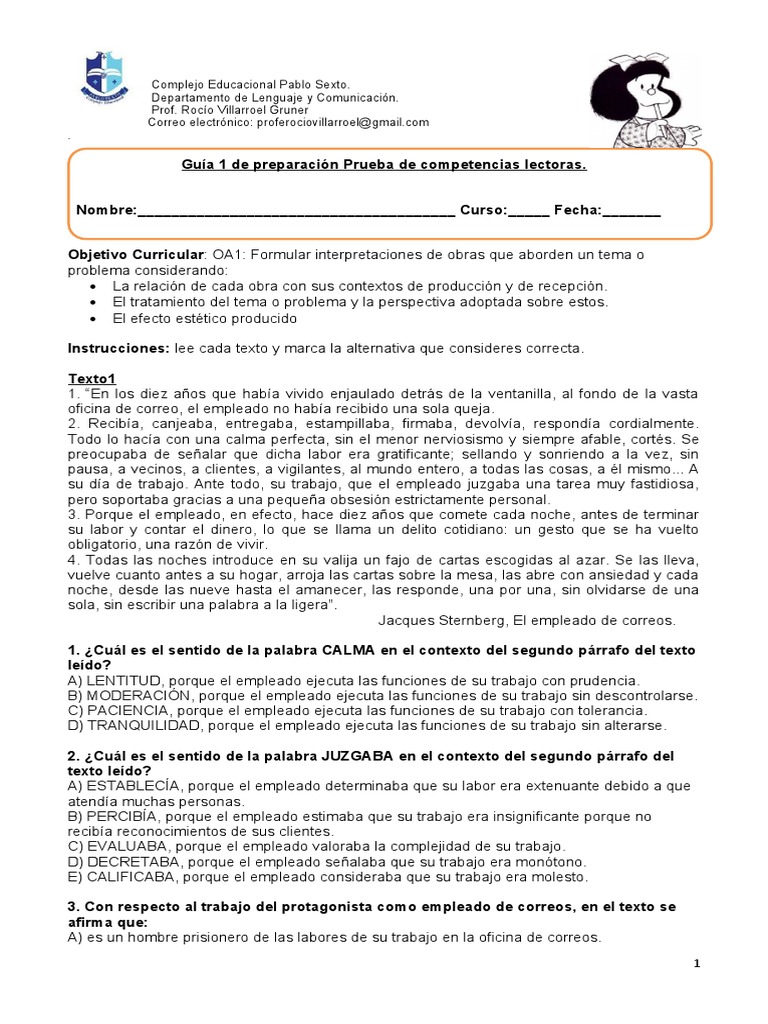 Guía 1 Comprensión Lectora 2020 | PDF