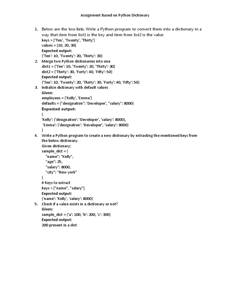 Assignment Based On Python Dictionary | PDF