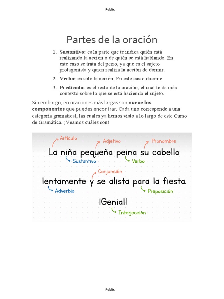 Partes de la oración: sustantivo, verbo y predicado | PDF