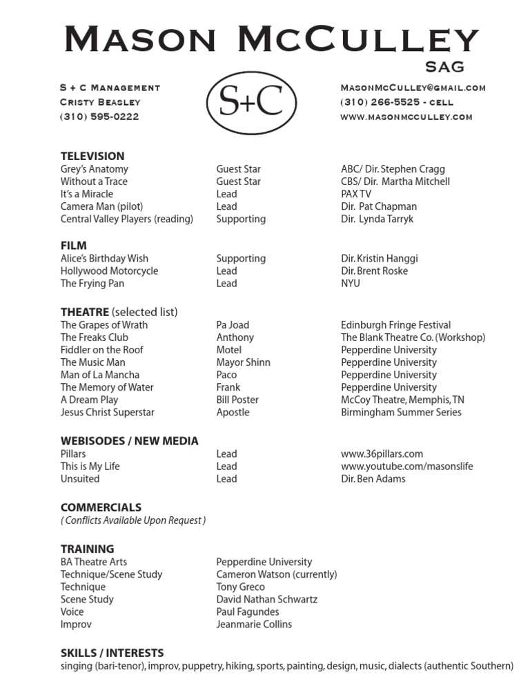Mason McCulley Acting Resume | PDF | Sports & Recreation | Travel