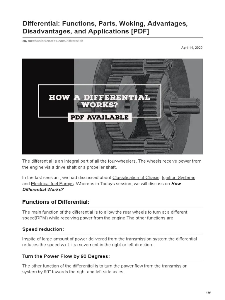 Differential Functions Parts Woking Advantages Disadvantages and Applications PDF | PDF | Axle ...