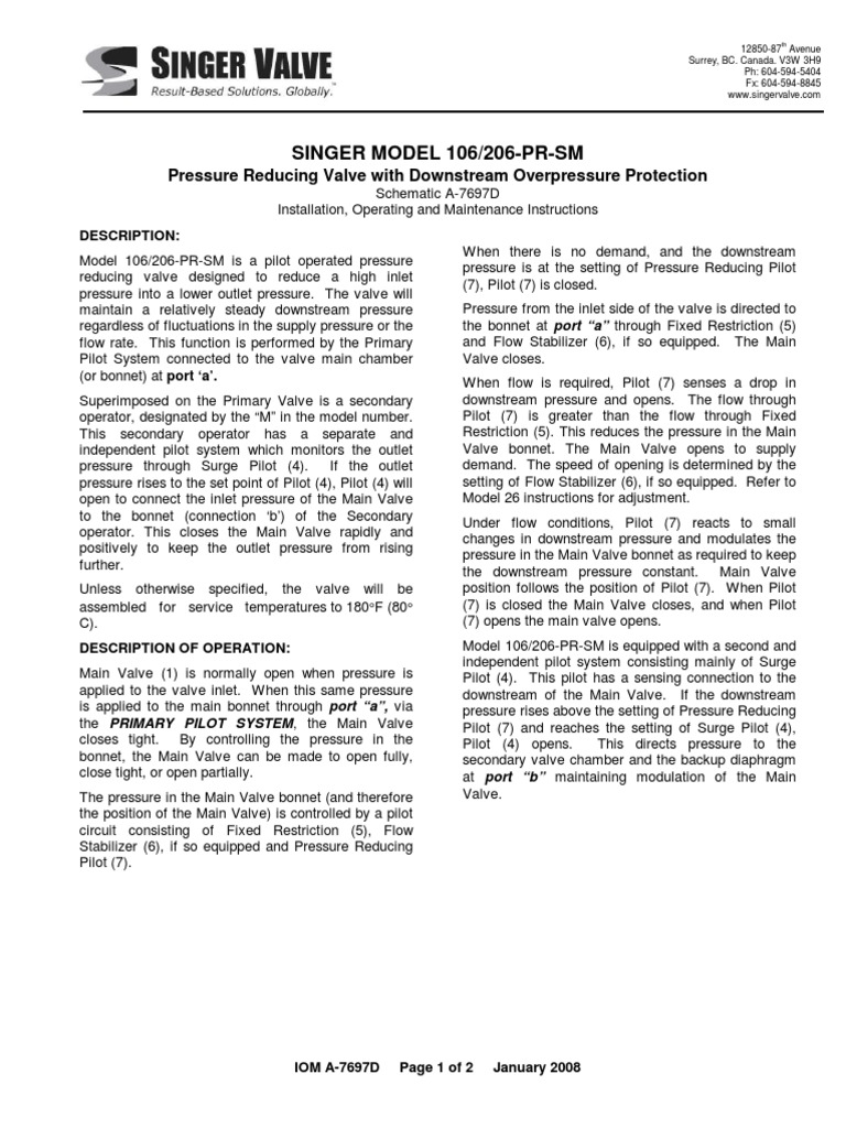 Singer PRV Manual | PDF | Valve | Chemical Engineering