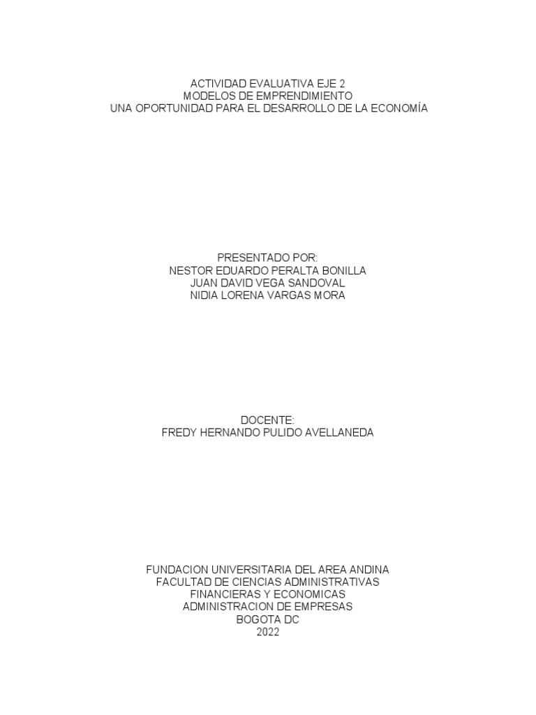 Actividad Eje 2 Modelos de Emprendimiento | PDF