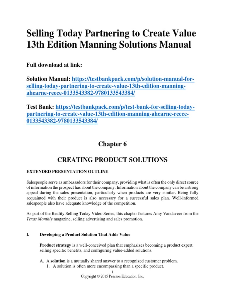 Selling Today Partnering To Create Value 13th Edition Manning Solutions Manual Download | PDF