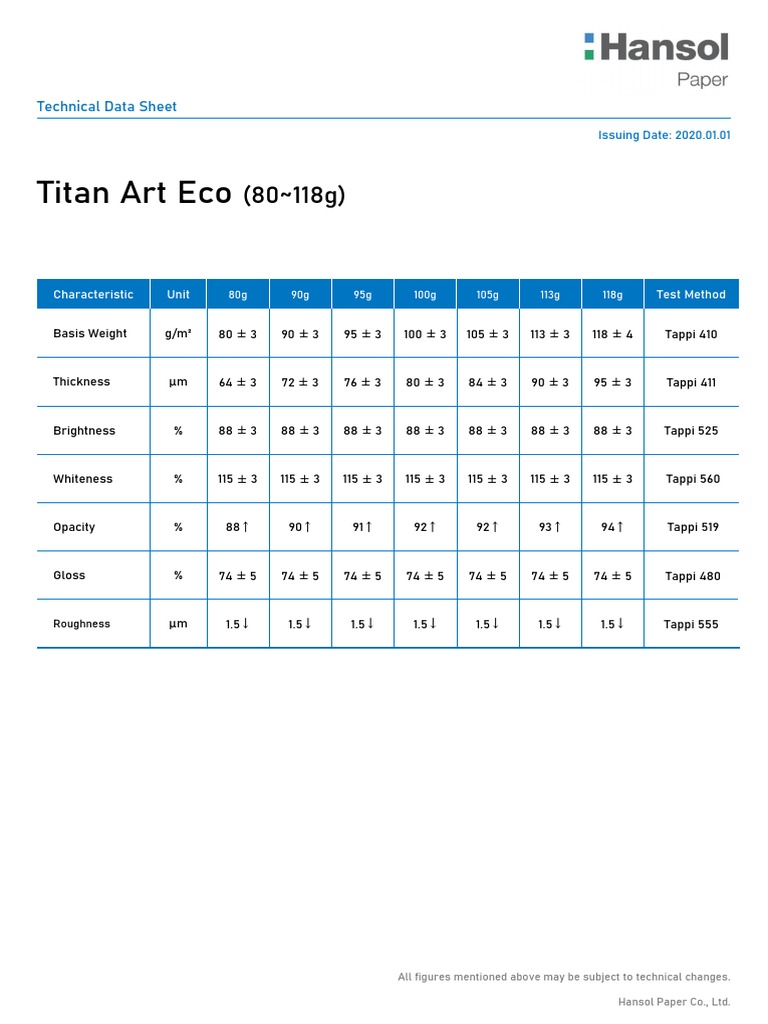 Titan Art Eco Technical Data Sheet | PDF