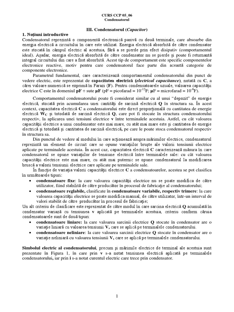 Curs - 05 - 06. Condensatorul | PDF