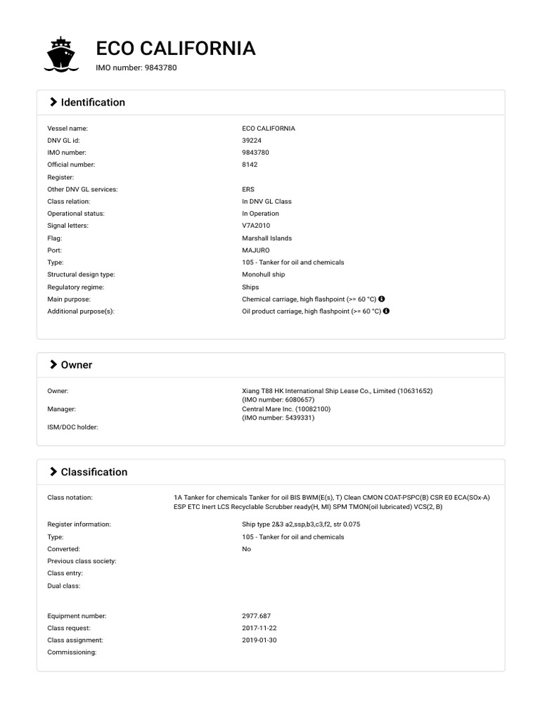 ECO CALIFORNIA - DNV GL Vessel Register | PDF