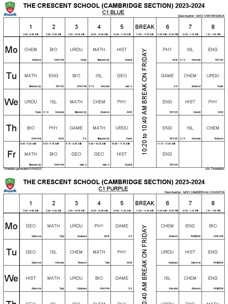 Classes Timetable | PDF