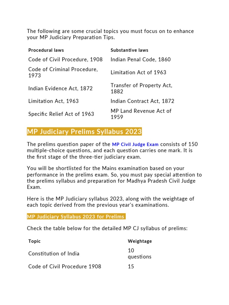 MP Syllabus Judiciary | PDF