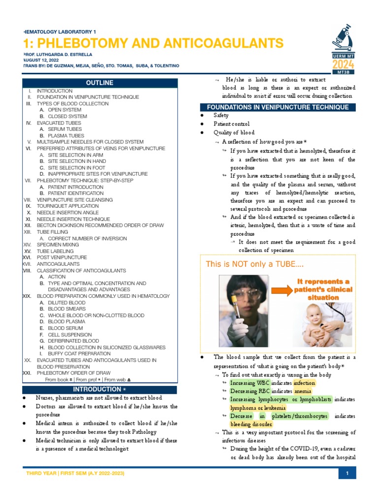 Phlebotomy Techniques and Anticoagulants | PDF