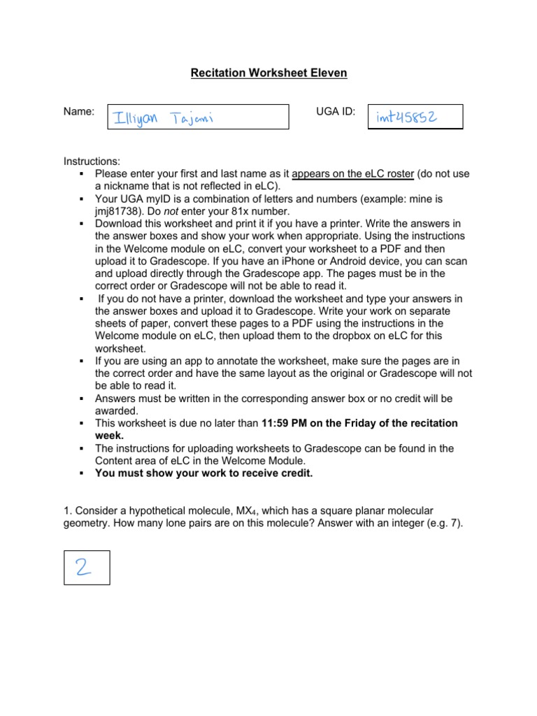 Recitation Worksheet Eleven | PDF