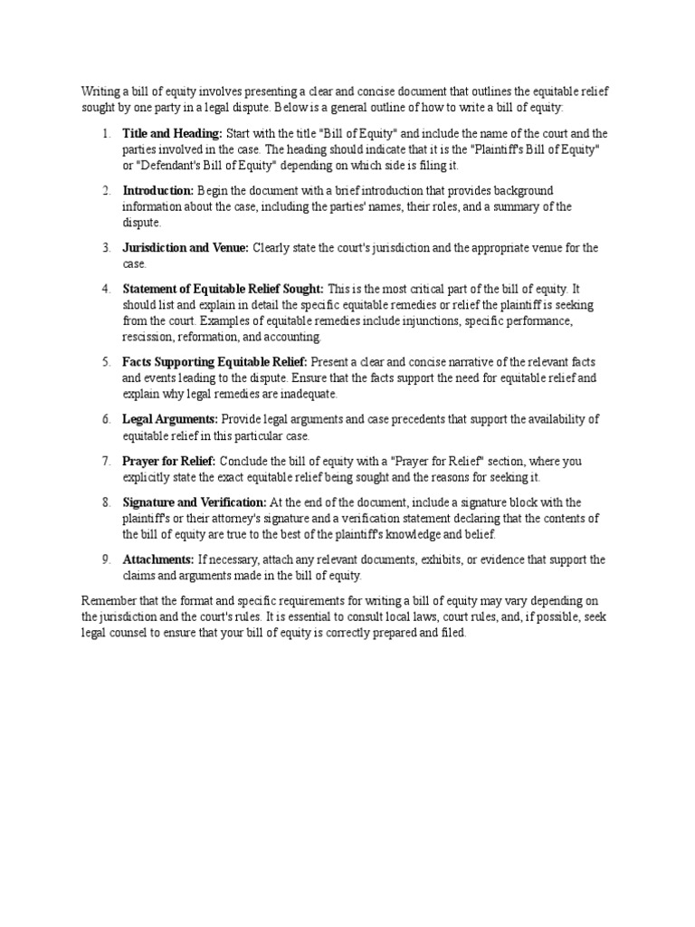 Writing A Bill of Equity Outline | PDF