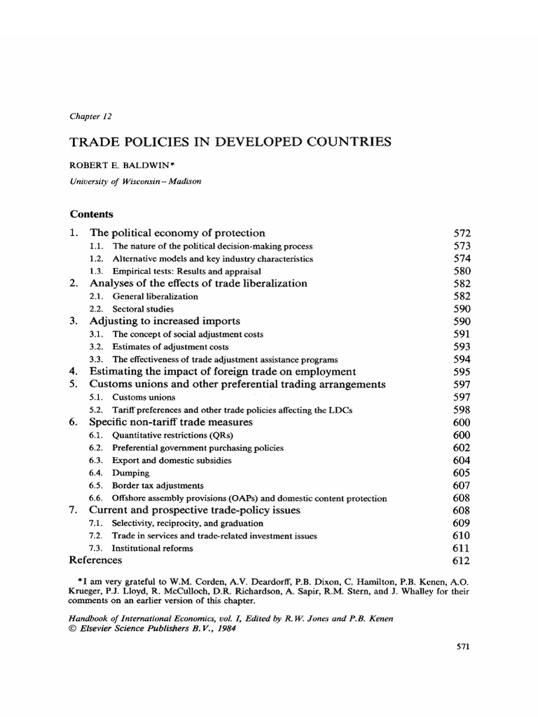 Chapter 12 Trade Policies in Developed Co - 1984 - Handbook of International Eco | PDF | Labour ...