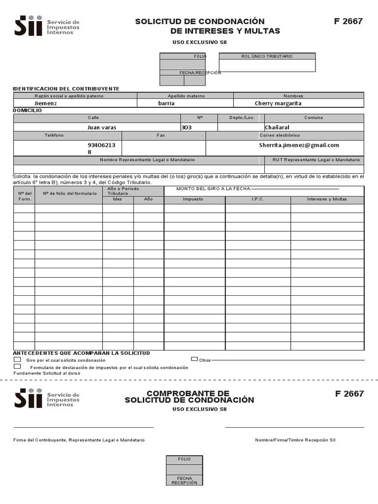 Solicitud Formulario 2667 SII | PDF