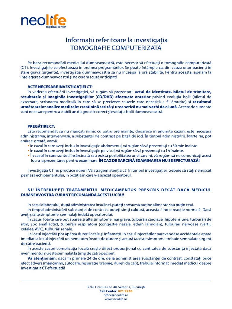 Pregatire Pentru Examinarea CT Si Declaratia de Acord | PDF