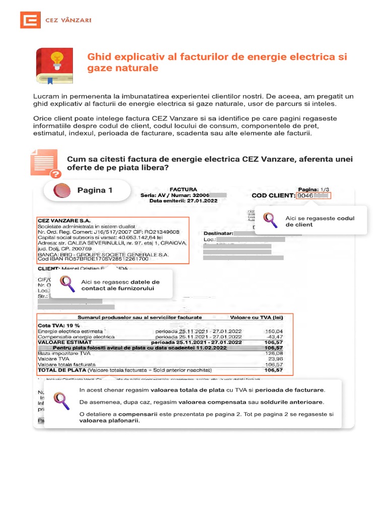 Ghid Facturi - CEZ Vanzare - 18-02-22-Compressed | PDF