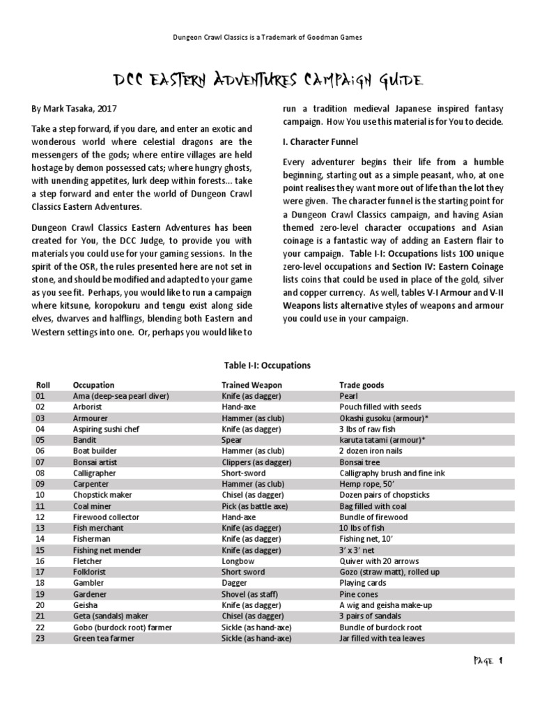 DCC Eastern Adventures Campaign Guide | PDF