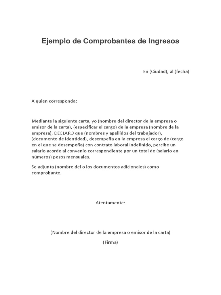 Ejemplo Comprobante de Ingresos Formato de Carta | PDF | Crecimiento personal y profesional