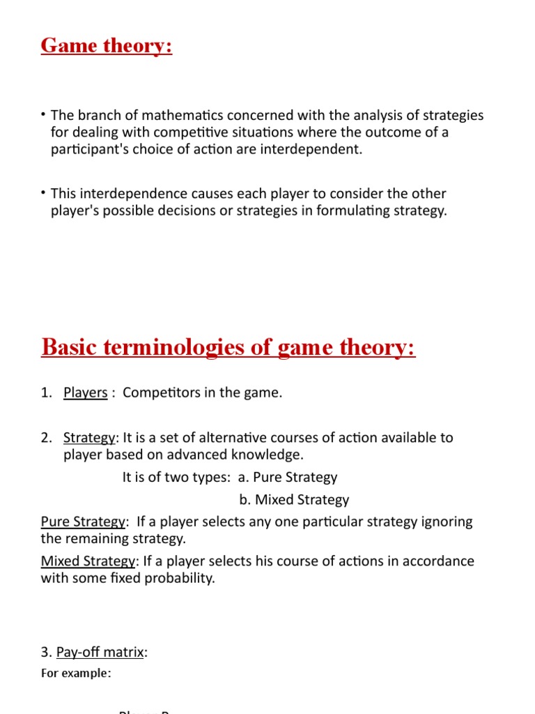 Basic Terminologies of Game Theory | PDF