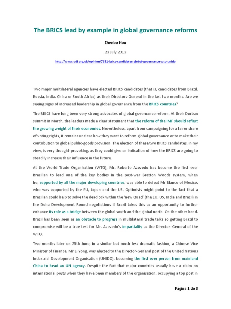 01 The BRICS lead by example in global governance reforms | PDF 01 The BRICS lead by example in global governance reforms | PDF