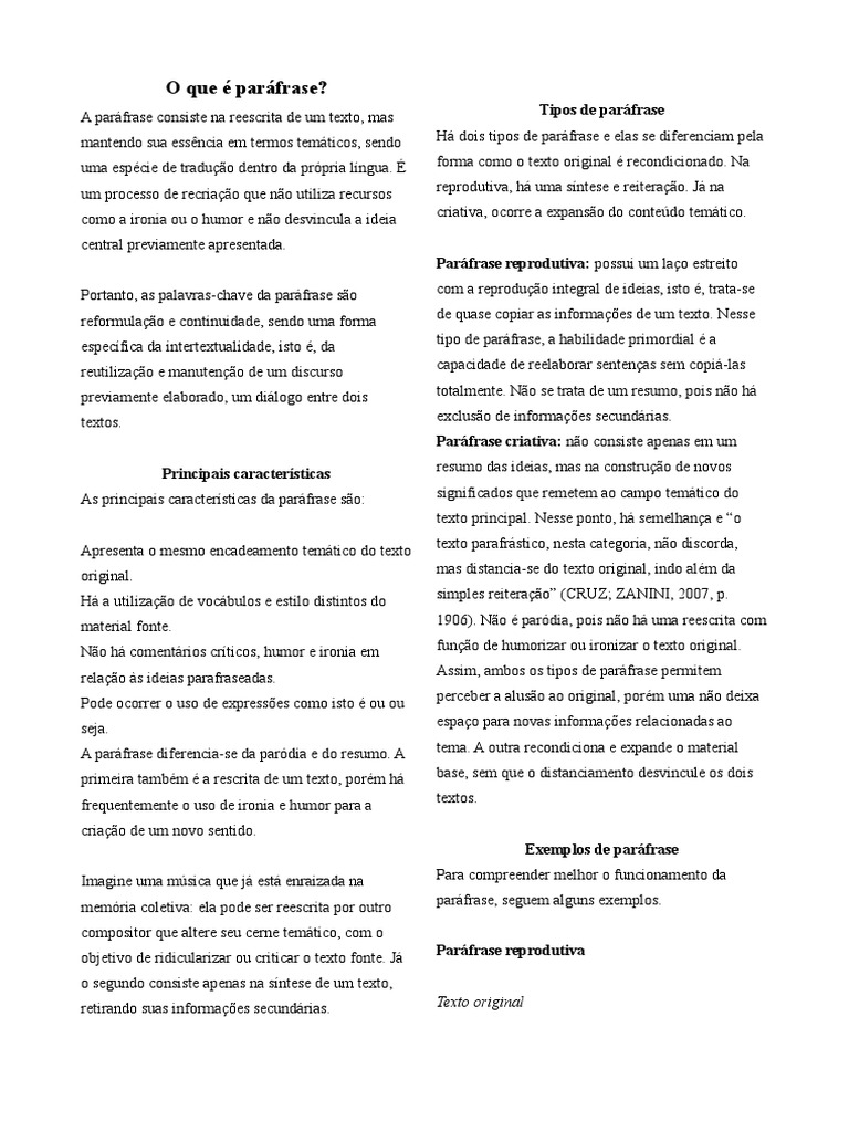 Entendendo a Paráfrase e Seus Tipos | PDF | Artes Linguísticas e ...